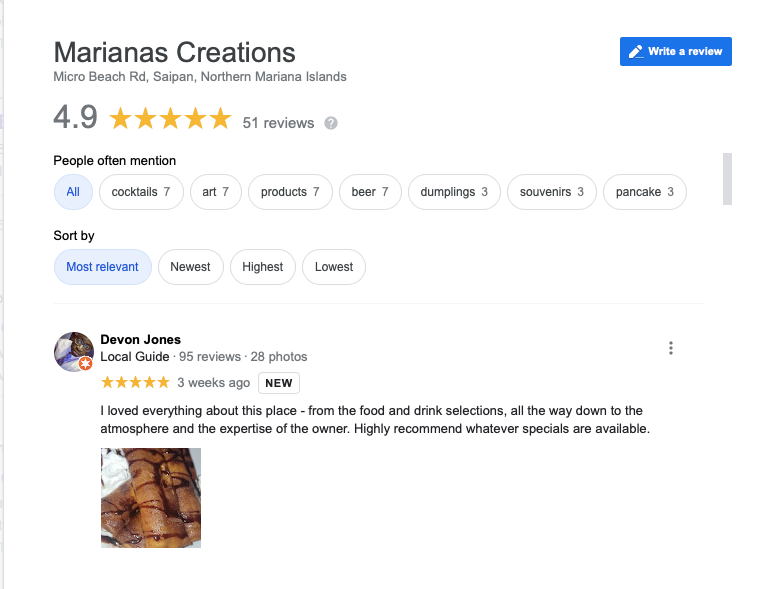 Food and Drink Menu | Marianas Creations – Marianas Creations Saipan